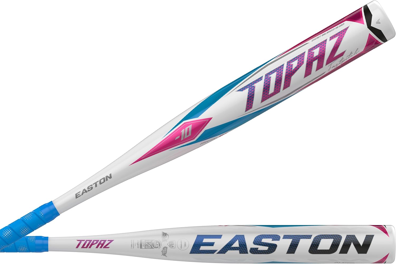 New Easton USA USSSA -10 Topaz Fastpitch Bat FP22TPZ 30/20 White/Blue ...